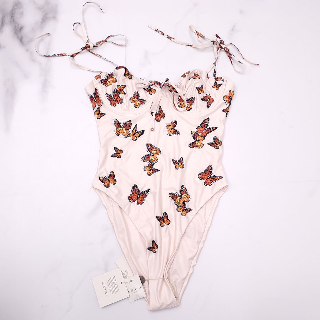 AGUA BY AGUA BENDITA CREAM EMBROIDERED BUTTERFLY SWIMSUIT - SIZE S ...