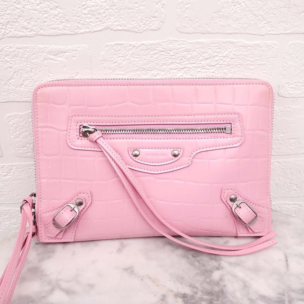 BALENCIAGA PINK CROCODILE NEO CITY CROSSBODY BAG – Rewind Couture