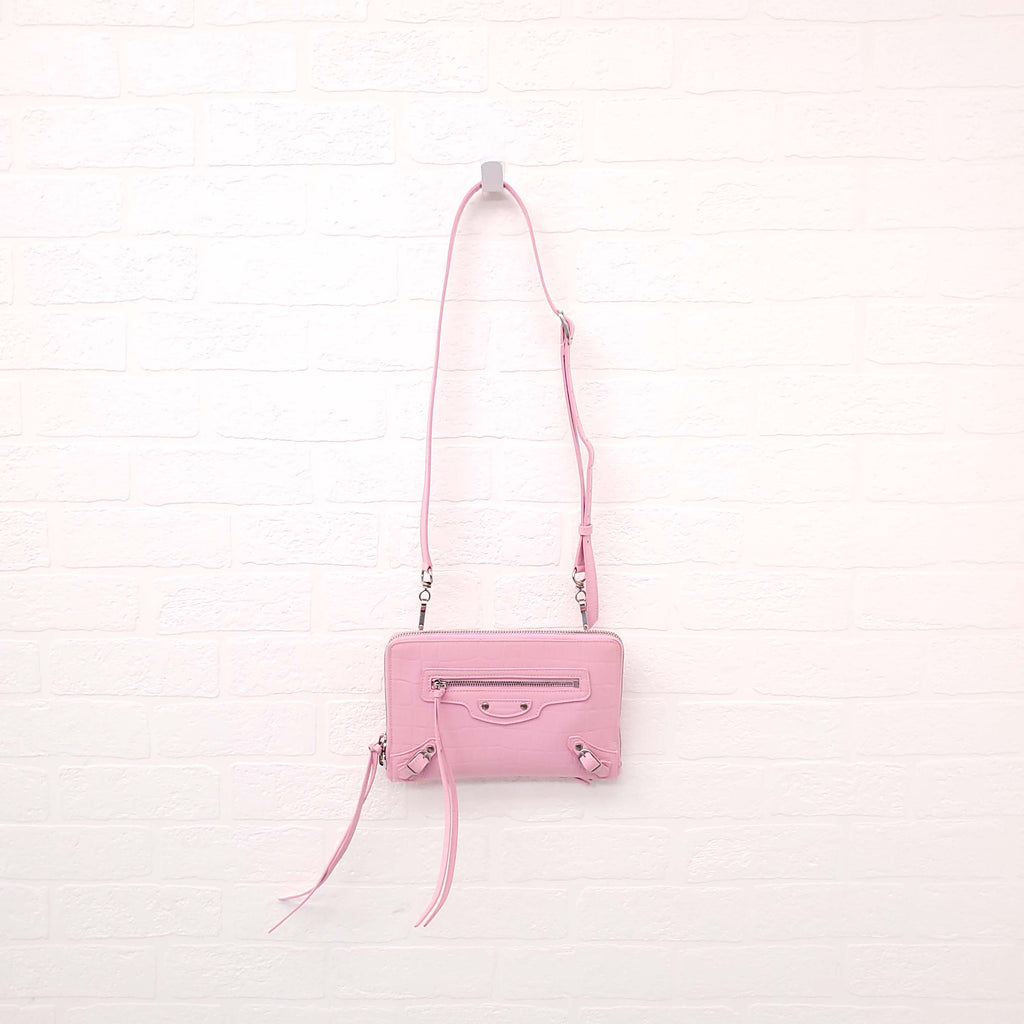 BALENCIAGA PINK CROCODILE NEO CITY CROSSBODY BAG – Rewind Couture