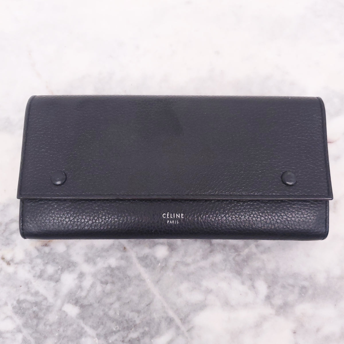 CELINE BLACK LEATHER FOLD OVER WALLET WITH YELLOW INTERIOR – Rewind Couture