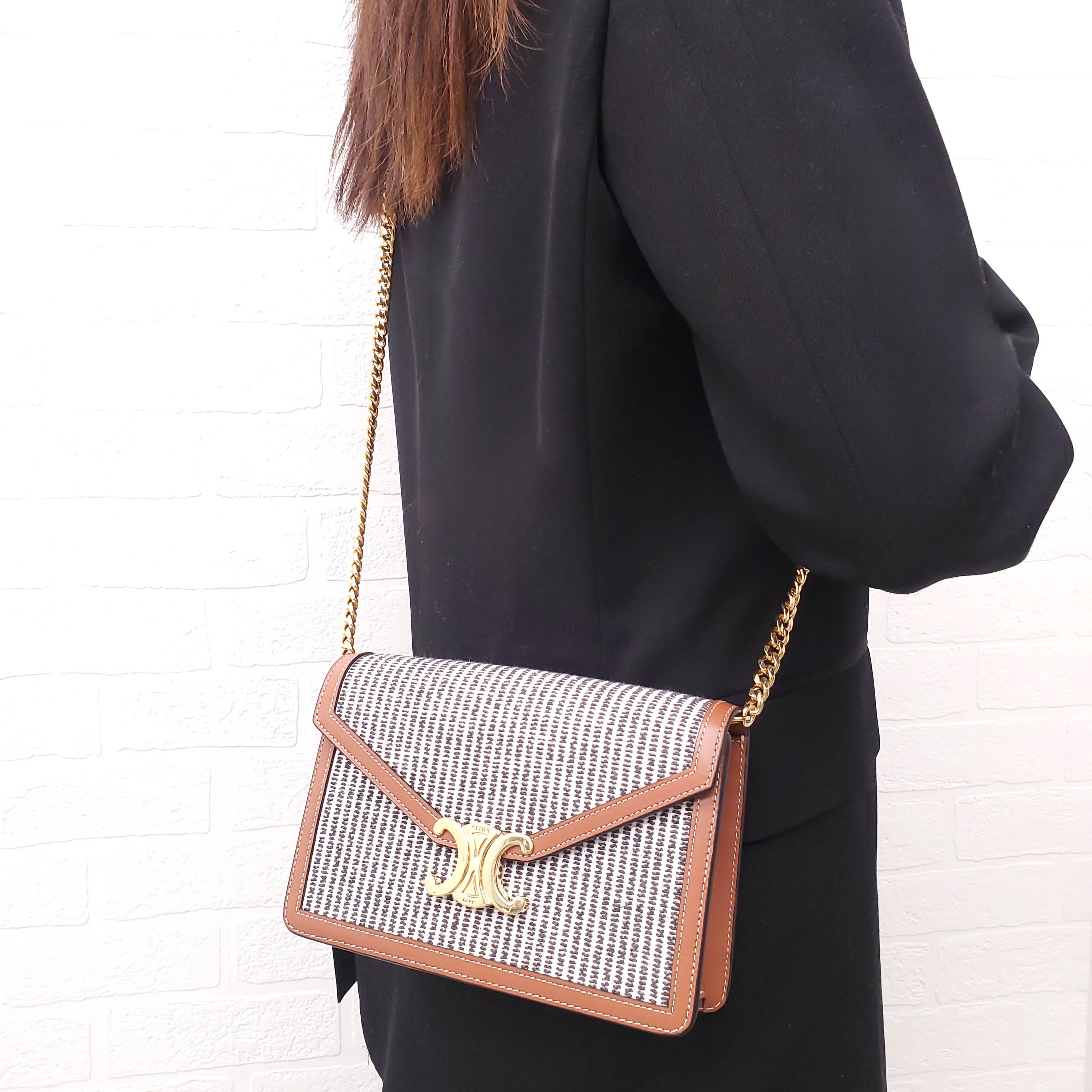 CELINE MARGO BROWN STRIPED CHAIN WALLET – Rewind Couture