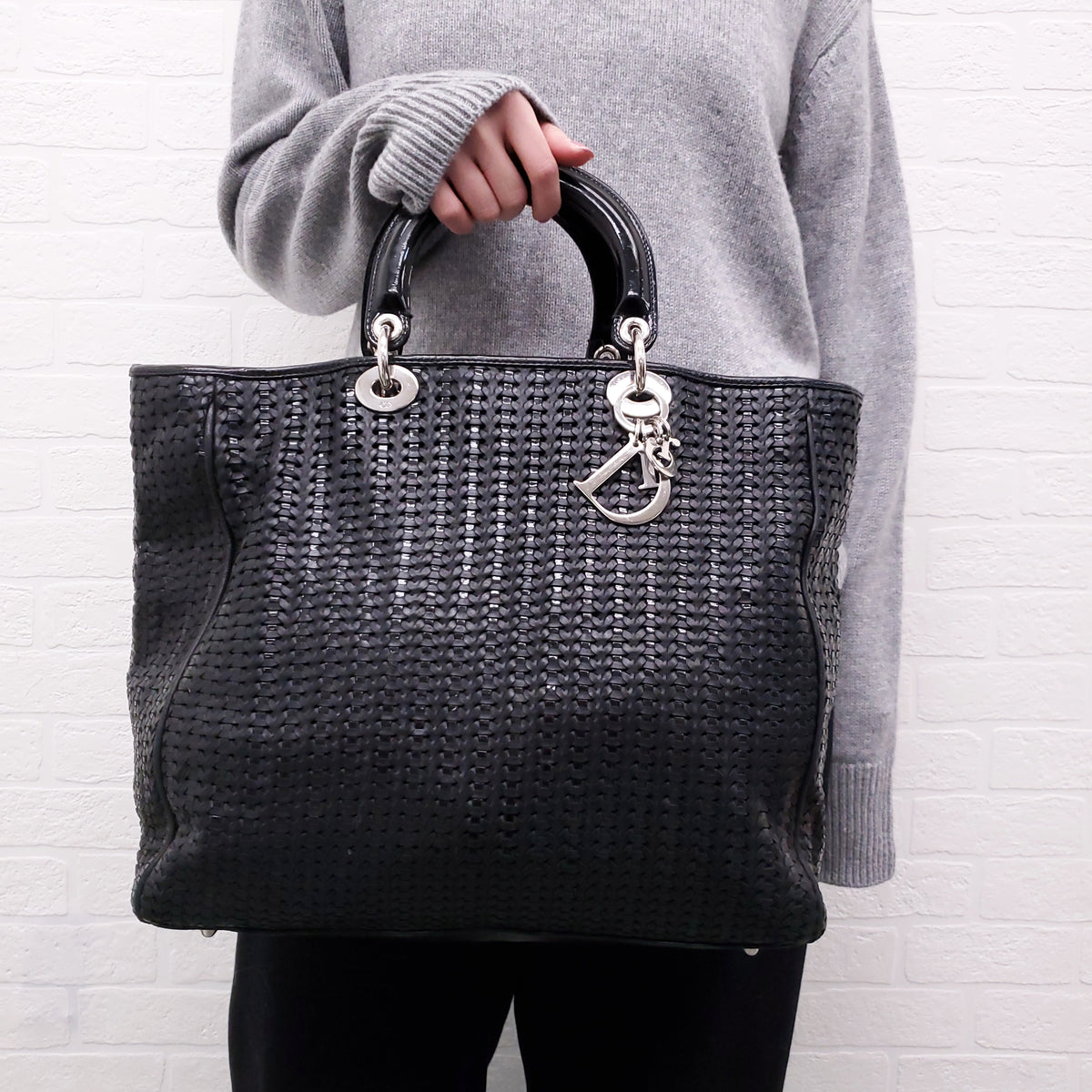 CHRISTIAN DIOR BLACK LEATHER WOVEN LADY DIOR – Rewind Couture
