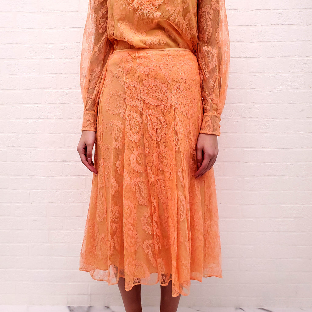 FENDI ORANGE LACE SKIRT AND BLOUSE SET - SIZE 40 SKIRT, SIZE 38 TOP ...