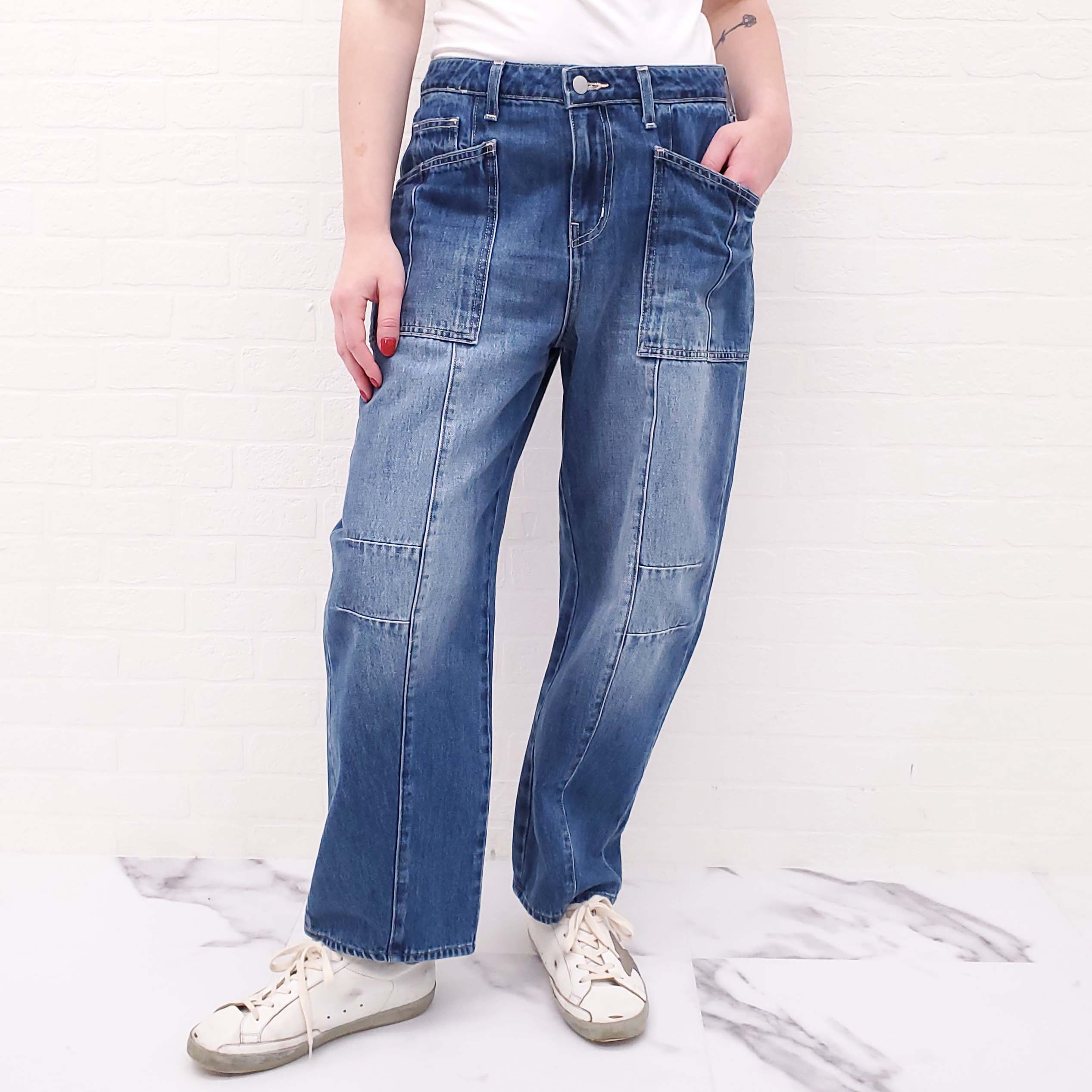 L’AGENCE BLUE CARGO BARREL JEANS - SIZE 26 – Rewind Couture