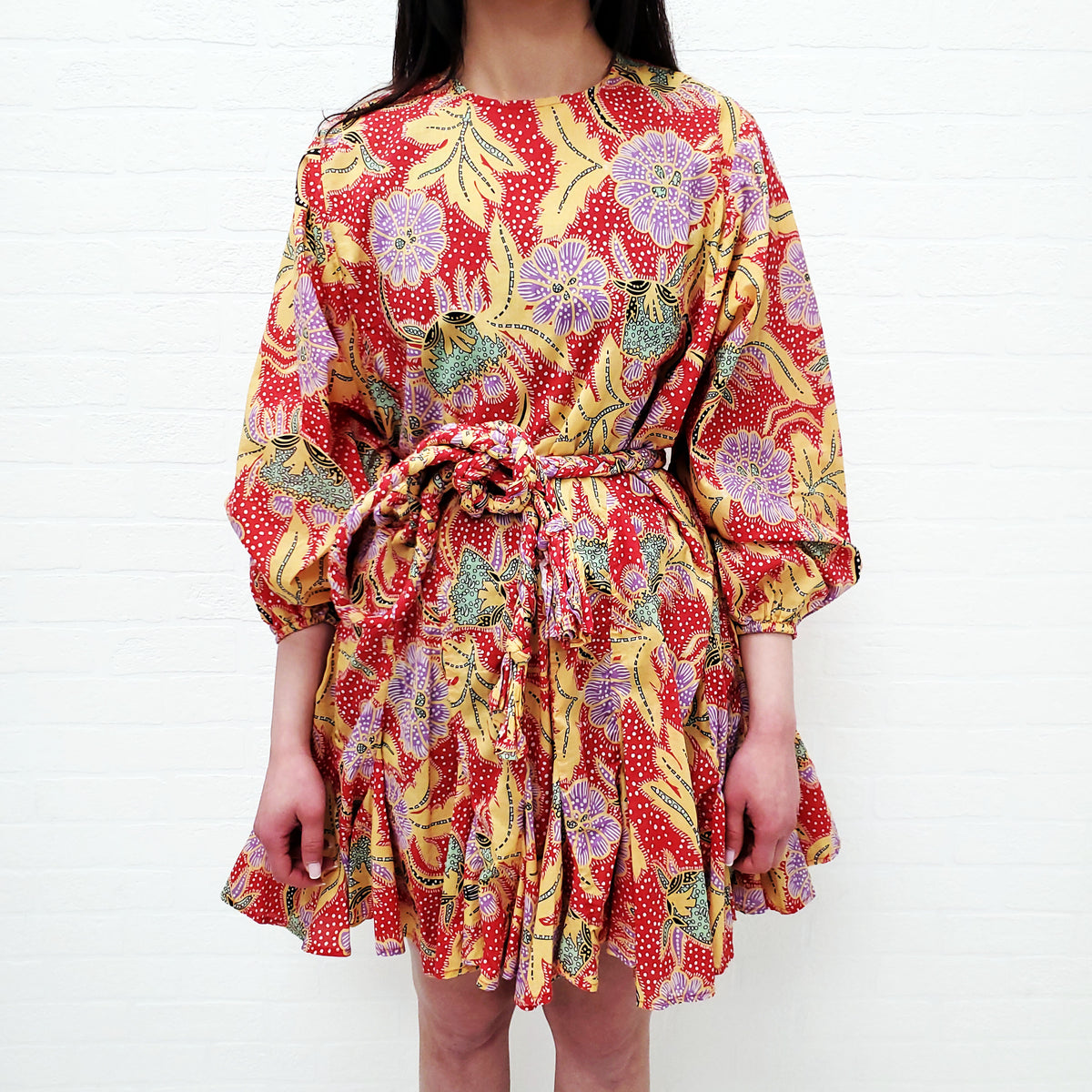 RHODE RED AND PURPLE FLORAL DRESS WITH BELT - SIZE XS – Rewind Couture