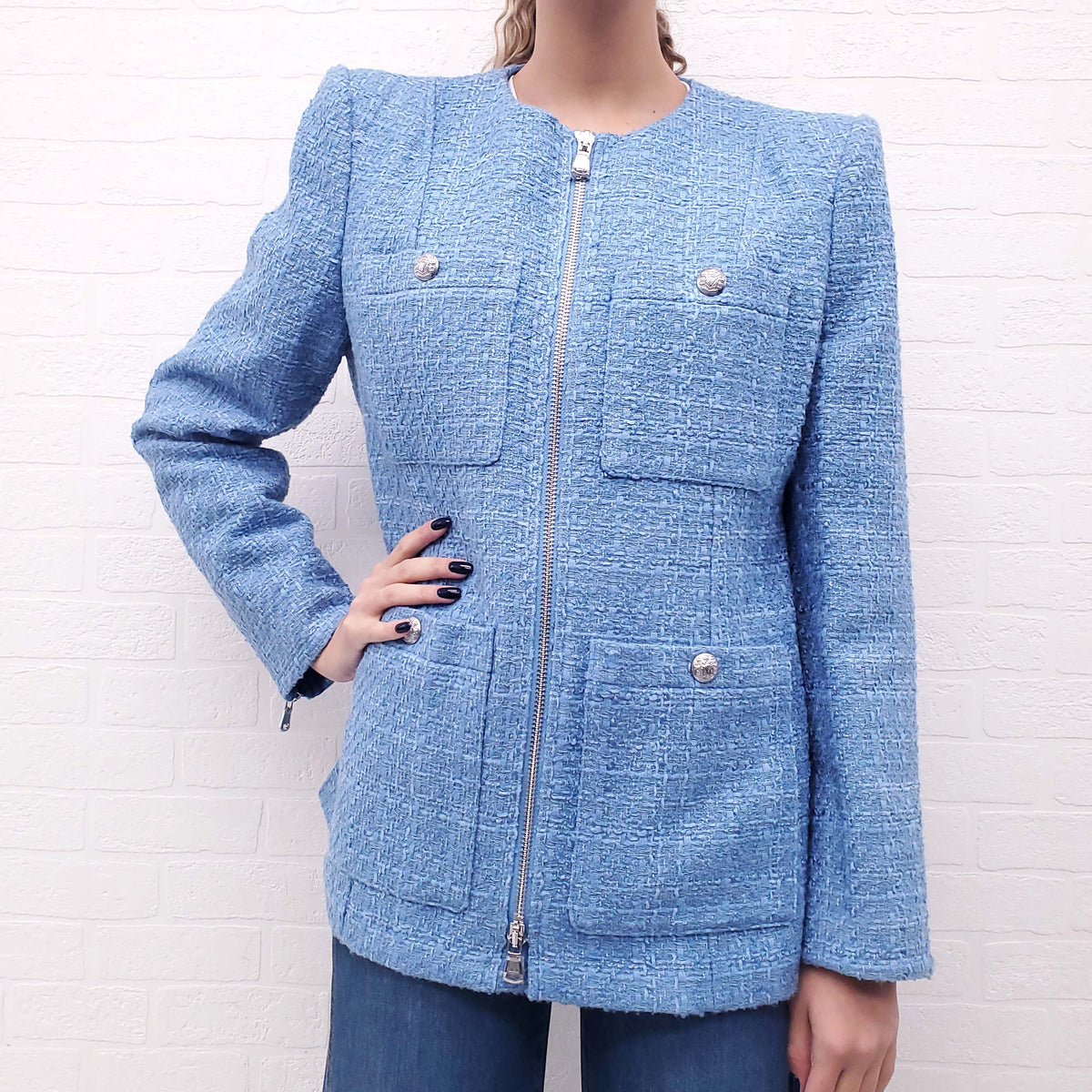 VERONICA BEARD LIGHT BLUE TWEED JACKET - SIZE 12 – Rewind Couture